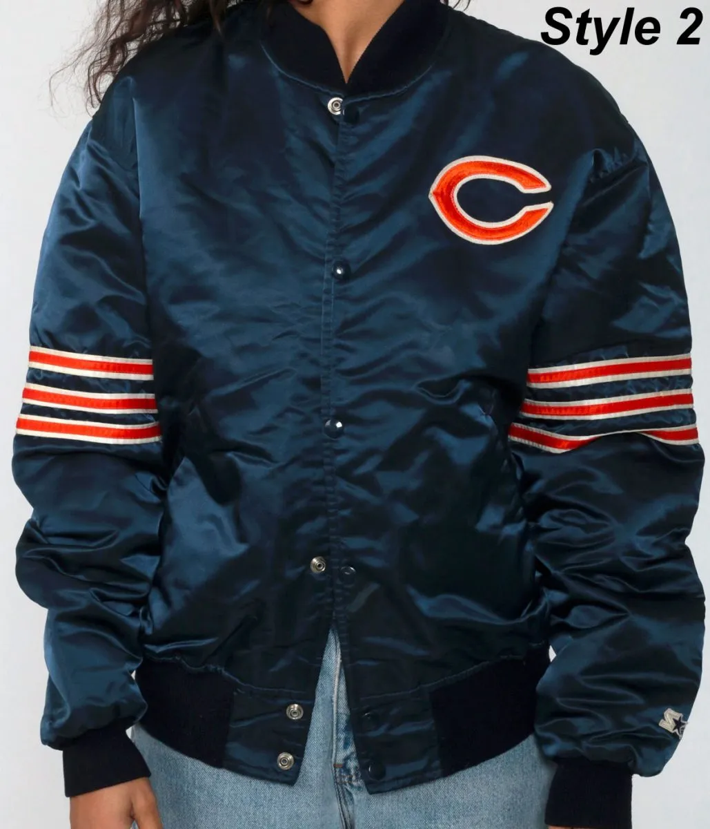 Chicago Bears Navy Bomber Satin Jacket - MLJ