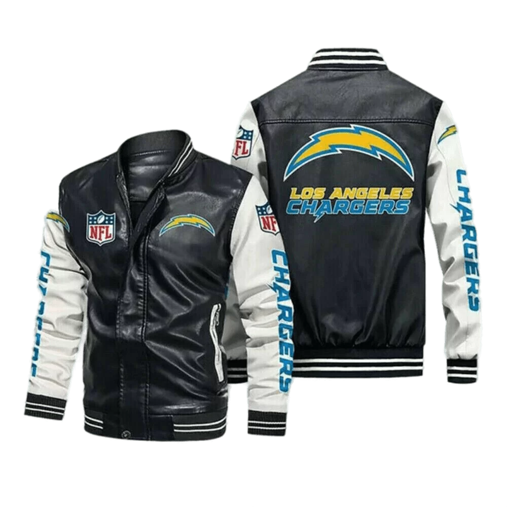 Los Angeles Chargers Black White Bomber Jacket - MLJ