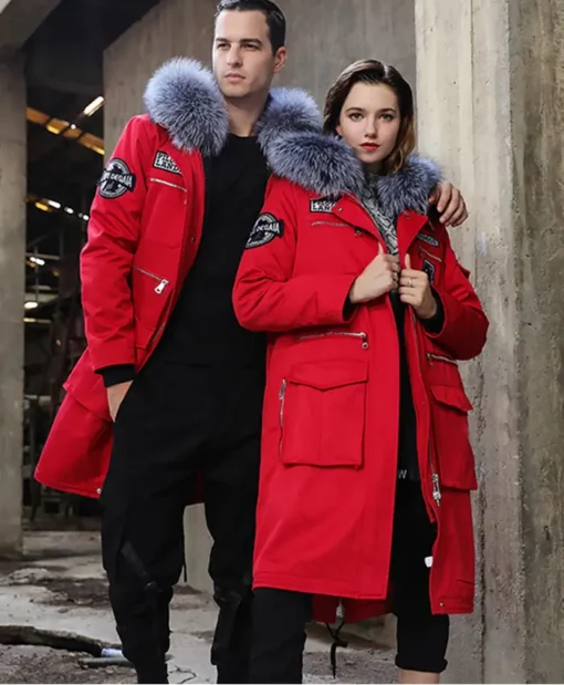 Valentines Day Couples Red Parka Coats